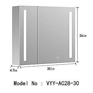 Vyaya Modern Home Decor Erie 30" W x 26" H Rectangular Silver Aluminum Recessed or Surface Mount Mirror Medicine Cabinet