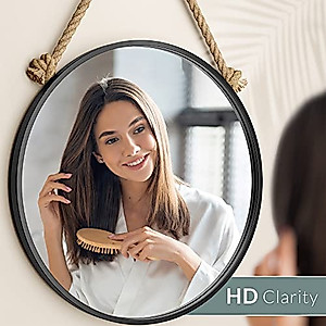 Barnyard Designs 26" Coastal Round Mirror with Hanging Rope - Mount Included - Nautical Rope Mirror for Bathroom Wall, Living Room or Entry Space - Coastal Home Decor, Beach House Wall Decor