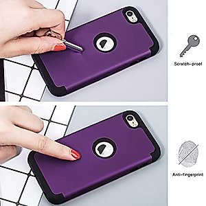 iPod Touch 7th Generation Case with 2 Screen Protector, IDweel Heavy Duty High Impact Shockproof Case Cover Protective Case for iPod Touch 5/6/7th Generation, Deep Purple+Black
