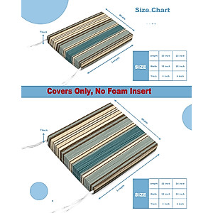 4 Pack Boho Teal Waterproof Cushion Covers with Ties, Southwestern Native Blue Green Striped Outdoor Patio Chair Seat Cushion Slip Covers Replacement Antique Pattern Tribal 20''x18''x4''