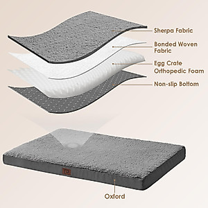 EHEYCIGA Orthopedic XL Dog Beds for Extra Large Dogs with Removable Washable Cover, Grey, 44x32