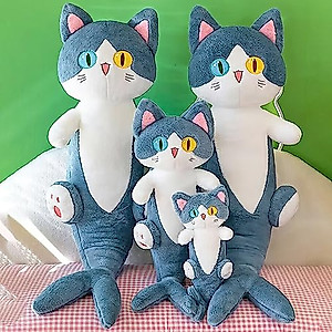 Ditucu Cute Shark Cat Plush Pillow Long Cartoon Kitten Stuffed Animal Toy Kawaii Body Sleeping Plushie Gifts for Kids 31.4 inch