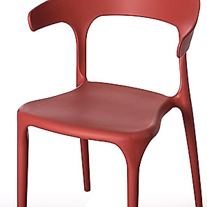 Fabulaxe Modern Plastic Outdoor Dining Chair with Open U Shaped Back, Red Set of 4