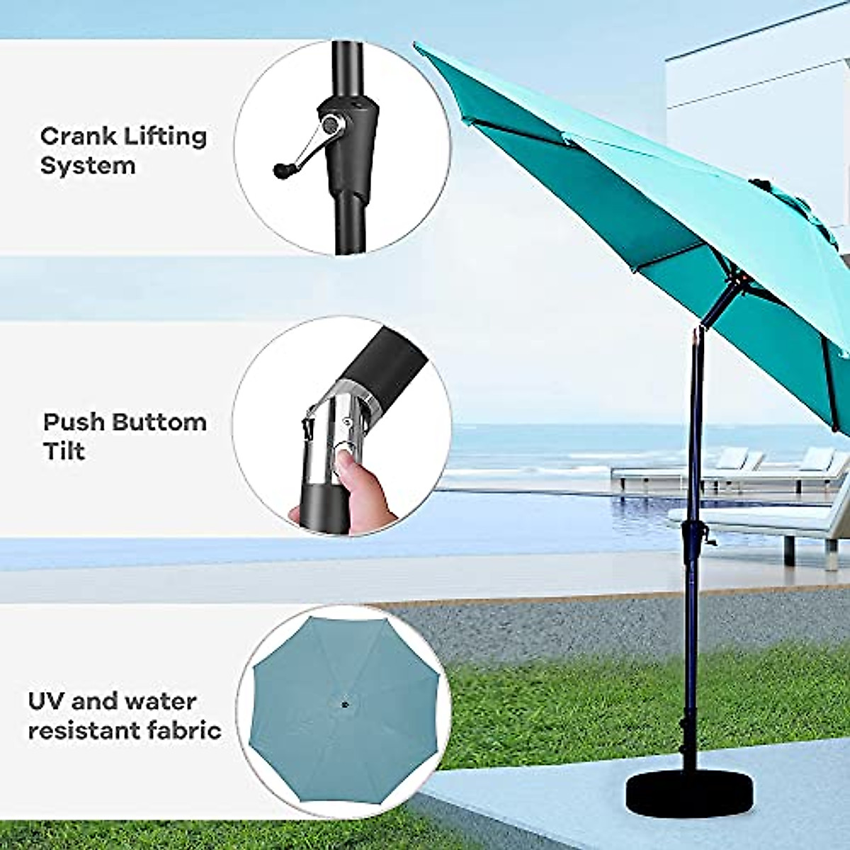 HYD-Parts 11 FT Large Patio Umbrella Waterproof and Sun Shade 360-Degree Outdoor Umbrella with Tilt and Crank (Blue)
