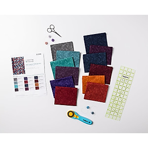 Connecting Threads Beginner Lap Throw Quilt Kit (40.5" x 56.5") - Half-Square Triangle Fun (Weathered Tonals - Jewel)
