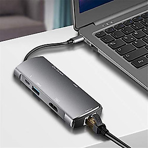 ZPLJ High-Speed 7-in-1 Ultra Slim Data Hub with Ethernet Port 4K HDMI 2 USB 3.0 Ports PD Charging Dual Support SD TF Card Reader Compatible for Flash Drive Laptops USB Hub Adapter Portable