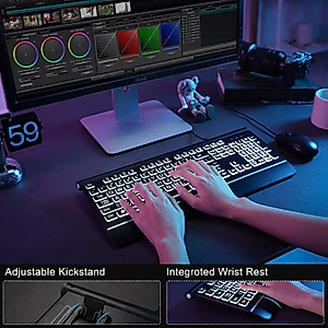 Wired Keyboard and Mouse Combo - Large Print Light Up Keyboard, Kopjippom USB Silent Wired Backlit Keyboard and Optical Mouse for Windows, PC, Laptop - Easy to See, USB Play and Plug