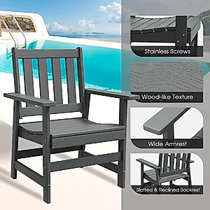 VICLLAX Patio Dining Chairs Set of 4, HDPE Weather Resistant Balcony Chairs Adirondack Furniture Fit for Front Porch, Deck, Backyard, Grey