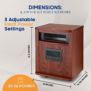 LifeSmart LifePro Electric Space Heater, 1500W Portable Infrared Quartz Heater with Remote, Brown