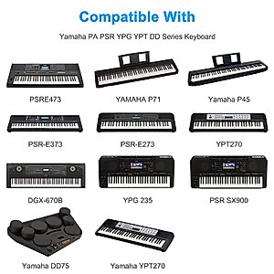 12V 500mA Power Supply Adapter for Yamaha Keyboard YPT, PSR, YPG, DGX, DD, EZ and P Digital Piano and Portable Keyboard Series, Replacement PA-130 PA-130B Keyboard Power Cord