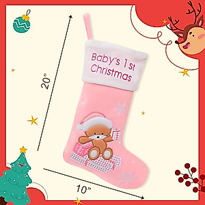 Cuteoy Baby’s First Christmas Stockings Boy Girl Xmas Stockings Gifts for Newborn Ornament Home Family Decor,Pink, 20’’