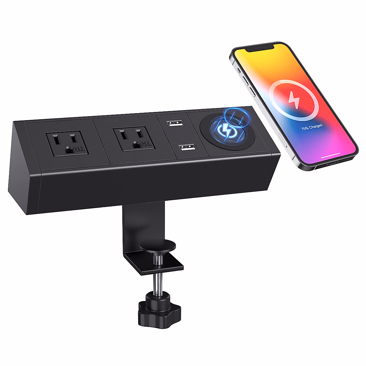 Desk Clamp Power Strip with Wireless Charger,Desk Mounted Power Strip with USB,900 Joules Surge Protector Desk Edge Power Strip,Desk Power Station with 2 Outlet and 2 USB Ports,6ft Cable