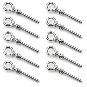 316 Stainless Steel Eye Bolt, Heavy Duty Shoulder Eyebolts Screws with Washer and Nuts (M6, 10PCS)