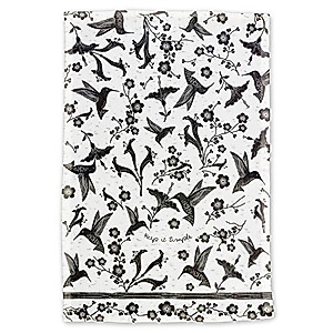 Karma Gifts Black And White Boho Tea Towel, Cotton, Hummingbird 18" x 22"