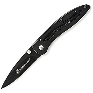 Smith & Wesson CKLPB 5.3in High Carbon S.S. Folding Knife with a 3.2in Drop Point Blade and Stainless Steel Handle for Outdoor, Tactical, Survival and EDC,Black