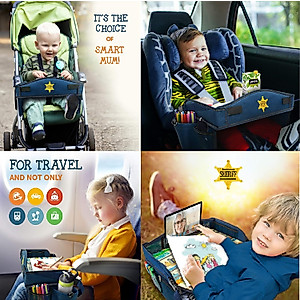 Coolmum Kids Travel Tray, Toddler Car Seat Tray, Double Sided Activity Organizer, Snack Lap Tray, Baby Stroller Tray, Airplane Play Table, Waterproof and Foldable (Premium Blue)