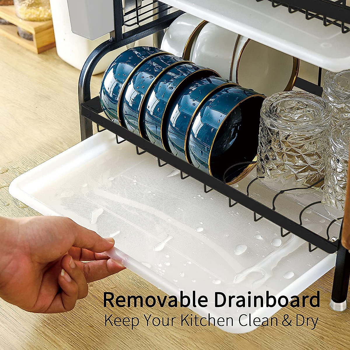 Dish Drying Rack (16.7"), Kitchen Organization Storage Shelf Stainless Steel Dish Drainer Rust-poof Dish Racks for Organizer Home Kitchen Counter with Drainboard, Utensil Holder, Cutting Board Holder
