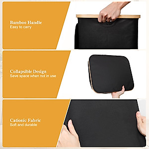 Foluck Large Laundry Hamper, 100L Waterproof Laundry Basket with Lid and Removable Bag, Collapsible Tall Clothes Hamper with Bamboo Handles for Clothes Toys in Dorm Bedroom Bathroom, Black