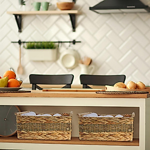 Wicker Basket, Baskets for Organizing, Woven Storage Basket with Handles, Water Hyacinth Shelves Natural Hyacinth Storage Baskets (Large/1P - 14.5"x10"x7.2"H)