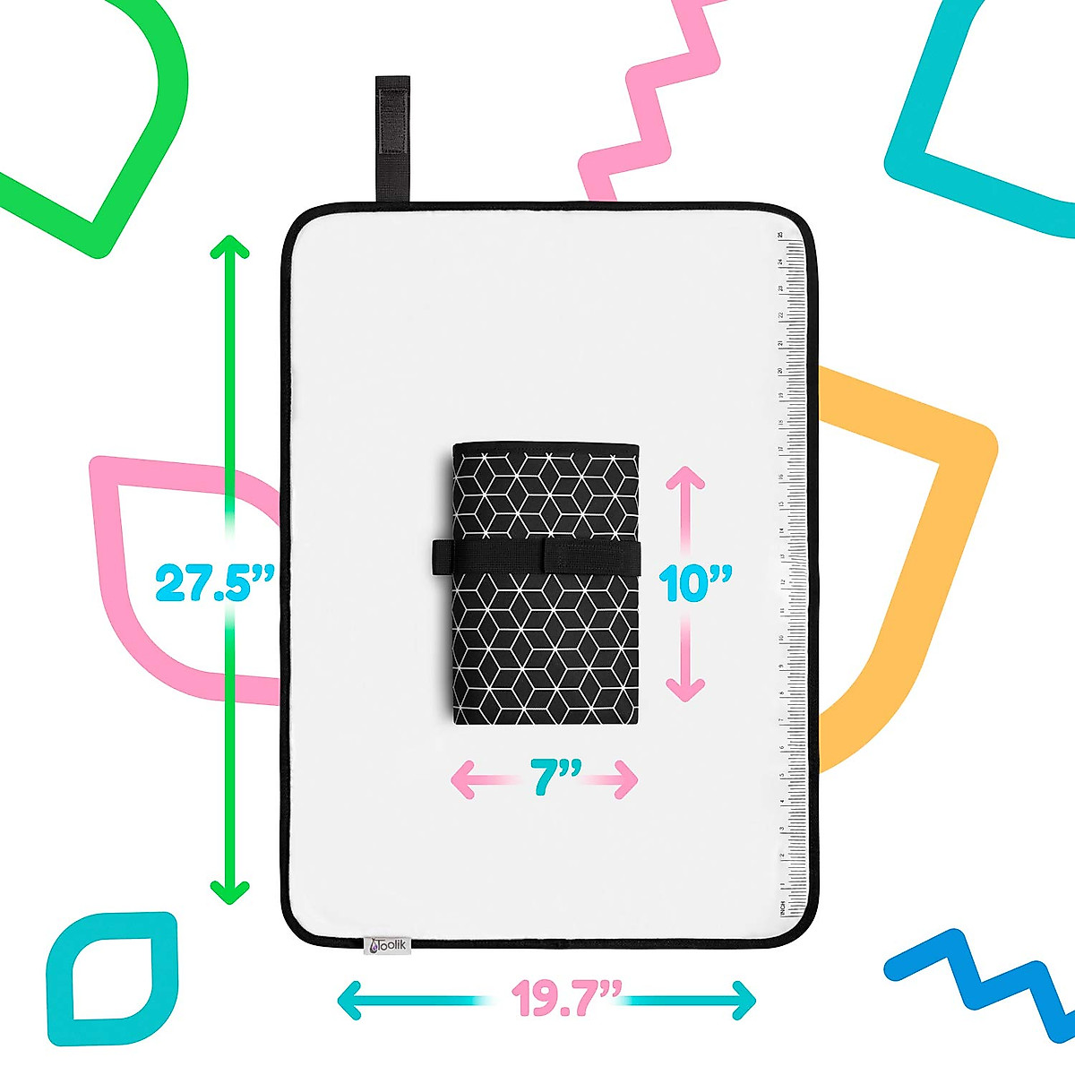 Toolik Baby Diaper Changing Pad, Extra Large (27.5 x 19.7 inch) Waterproof Mat for Stroller Walks or Diaper Bag, Fits Newborn and Toddler for Quick Change on The go, Black with 3D Cube