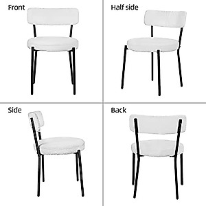 Sucrever Dining Chairs Set of 4, White, Upholstered Mid Century Modern Kitchen Dining Room Chairs with Black Metal Leg/Backrest, Boucle Velvet Accent Dining Chairs for Living Room Bedroom