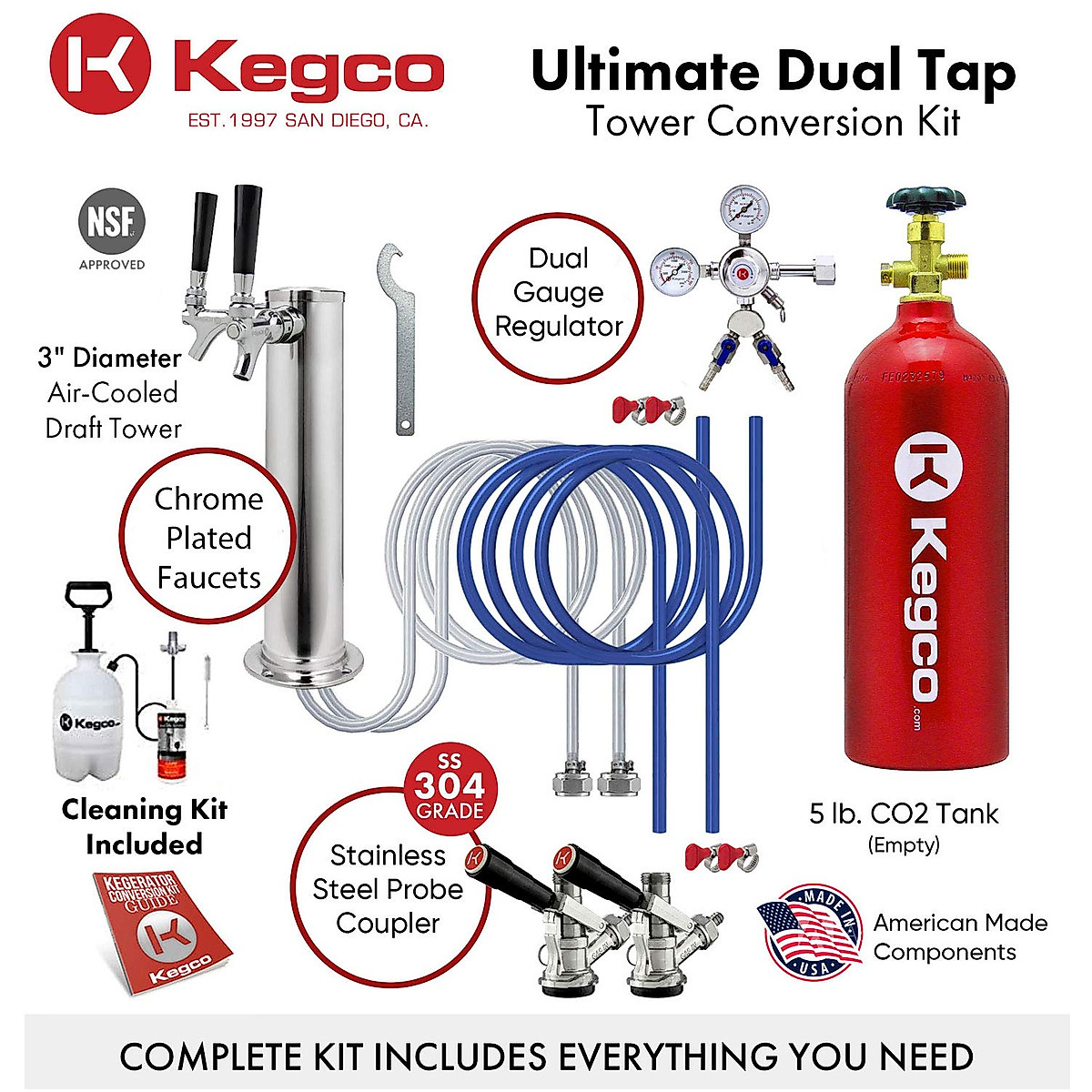 Kegco 3PUTCK2-5T Kegerator Kit, 2-Tap, Chrome