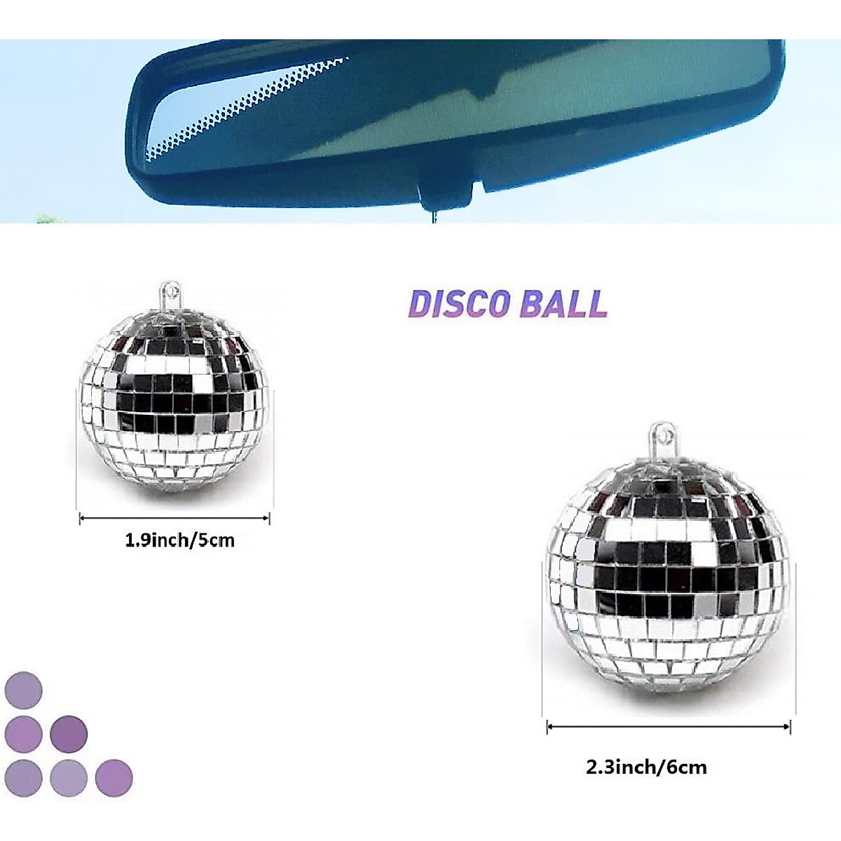 Disco Ball Car Accessory,Mirror Disco Ball Hanging,Car Disco Ball,Disco Car Charm, Rear View Mirror Hanging Accessories (Silver(1.9inch))
