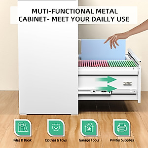 Bonusall Lateral File Cabinet 2 Drawer, Metal Lateral Filing Cabinet with Lock, Locking Organizer Filed Drawer Cabinet for Letter/Legal / A4 / F4 Size for Home Office, Sturdy Steel, White