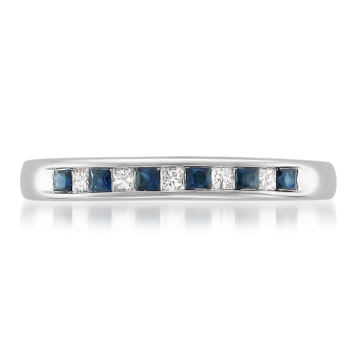 Beyond Brilliance 1/3 Carat Channel-Set Princess Cut Diamond and Blue Sapphire Wedding Band Ring in 14K White Gold (H-I, I1-I2)