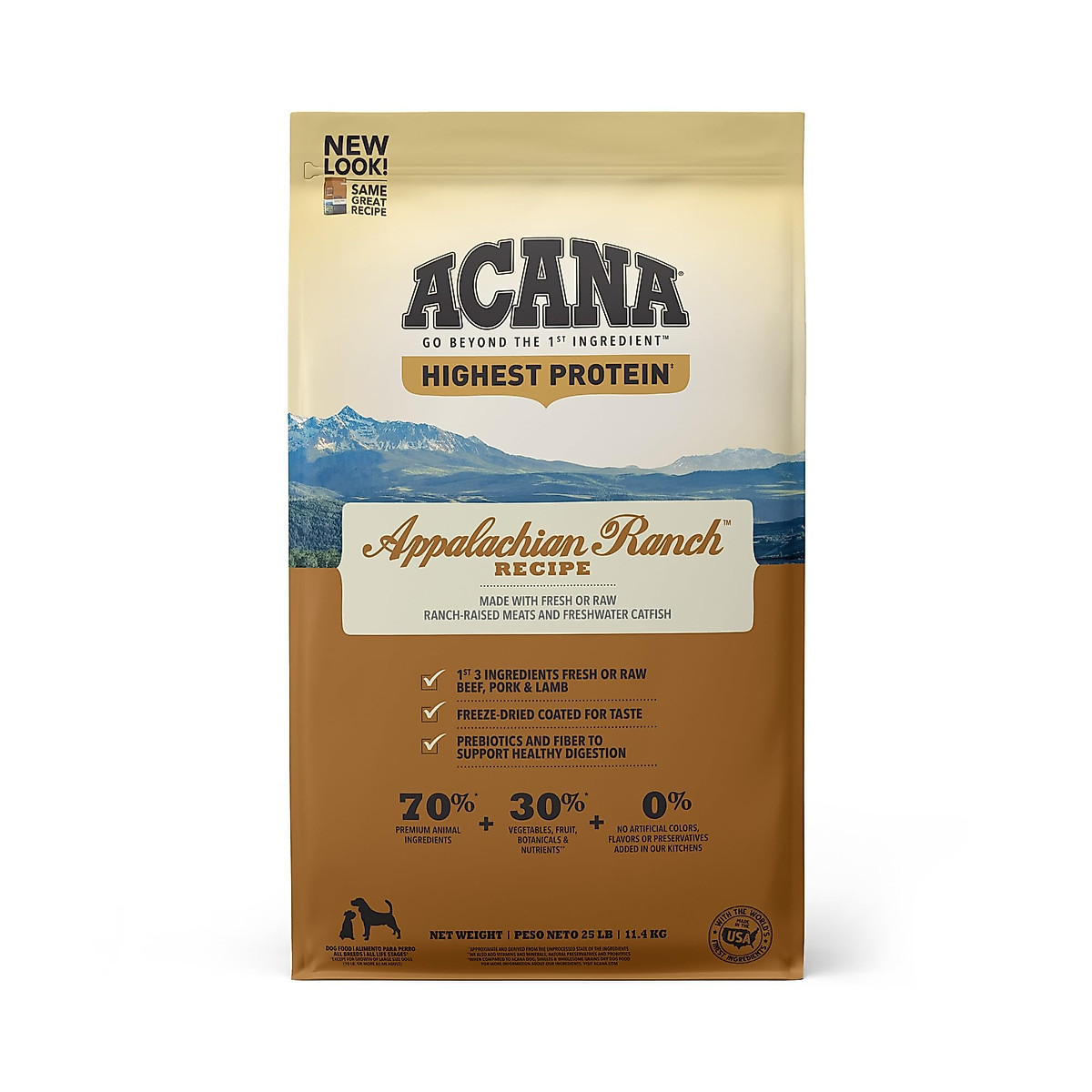 ACANA Highest Protein Dry Dog Food, Appalachian Ranch, Beef Recipe, 25lb