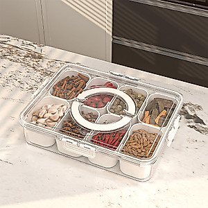 AYangrise 8-Compartment Divided+4 compartments for draining water Divided Clear Food Storage Container with Lid and Handle - Versatile Snack Tray for Refrigerator, Party, Travel, and Picnic