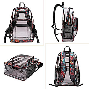 AUOBAG Clear Backpack Heavy Duty Large Transparent Backpacks PVC Clear Book Bag Stadium Approved Complimentary DIY Stickers (Black)