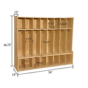 Contender 8 Section Coat Locker with Bench & Cubby Storage, Wooden Backpack Cubby Storage Organizer with Hooks for Daycare, Classroom and Home [Greenguard Gold Certified]
