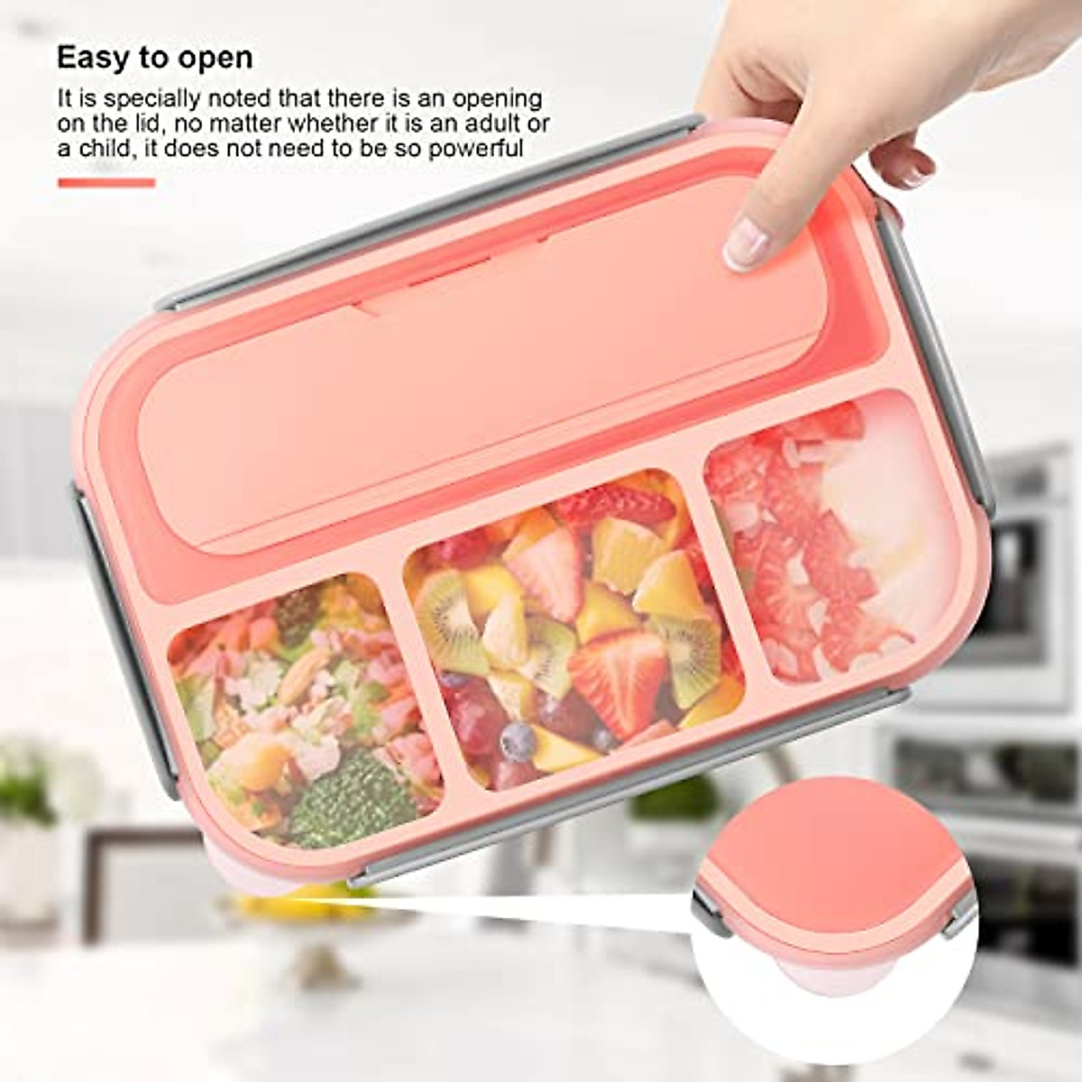 Lunch Box/ Containers for Adults/Kids/Toddler,1300ML-4 Compartment Bento Box,Microwave & Dishwasher & Freezer Safe, BPA Free (Pink)