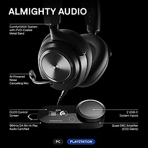 SteelSeries Arctis Nova ProMulti-System Gaming Headset - Premium Hi-Fi Drivers - Hi-Res Audio - 360° Spatial Audio - GameDAC Gen 2 - ESS Sabre Quad-DAC - Stealth Retractable Mic - PC, PS5, PS4, Switch