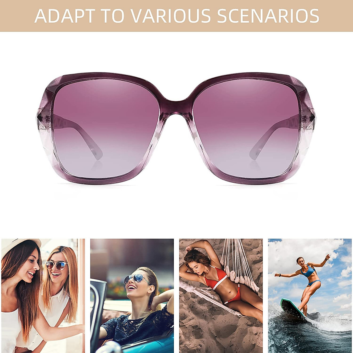 OCERAVE Oversized Polarized Square Sunglasses for Women Men Fashion Sparkling Frame Shades HJ025