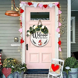 Mrocioa Welcome Sign, 14 x 14 inches, Decorative Signage with Interchangeable Gnome Icons, Seasonal Wood Wreaths Front Door Decorations, Housewarming Gift
