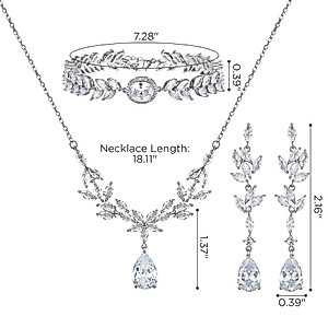 SWEETV Bridal Jewelry Set for Wedding, Cubic Zirconia Necklace Dangle Earrings Bracelet Set, Teardrop Marquise Brides Bridesmaids Wedding Prom Jewelry Sets for Women