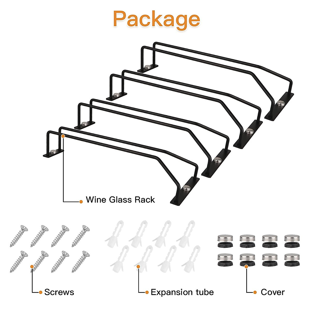 Yimerlen 10.8 Inch Black Wine Glass Rack, Under Cabinet Wine Glass Holder, Metal Stemware Rack Hanger for Kitchen Storage (4 Pack)