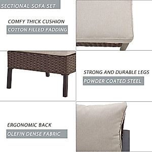 Festival Depot 9 Pcs Patio Outdoor Furniture Conversation Set Sectional Sofa with All-Weather Brown PE Rattan Wicker Back Chair, Ottoman, Coffee Table and Soft Thick Removable Couch Cushions