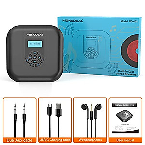 CD Player Portable, MONODEAL Bluetooth CD Player with Speakers and FM Transmitter, Rechargeable 1800mAh CD Player for Car and Home with LED Screen