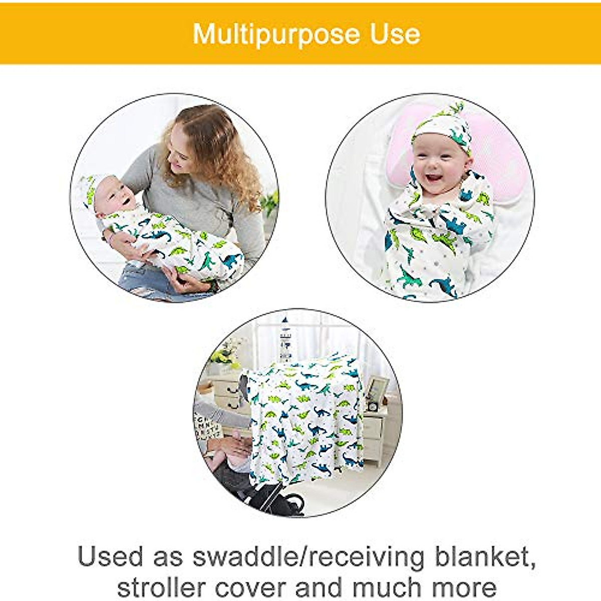 100% Cotton Knitted Baby Swaddle Blanket with Hat Set, 35"x35", Newborn Swaddle Wrap, Receiving Blankets, Burping Cloth & Stroller Cover, Perfect for Boys Girls (Dark Green)