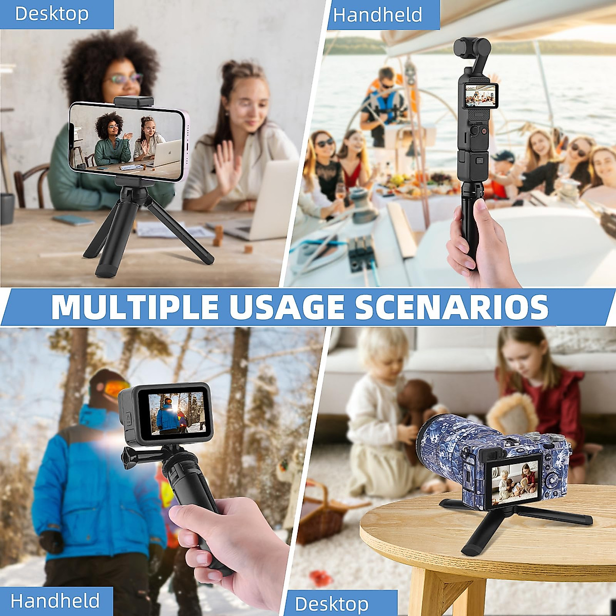 HeiyRC Mini Vlog Tripod for DJI Pocket 3 OM 4 5 Osmo Mobile 2 3, for GoPro 13 Max Hero, for Insta360 X3 X4 X2, ZHIYUN Smooth Hohem Feiyu Stabilizer DSLR Camera Desktop Tabletop Stand Grip Accessories