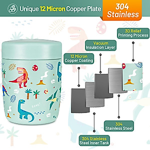 Charcy 9oz Stainless Steel Vacuum Insulated Kids Food Jar - Soup Thermo for Hot & Cold Food - Turquoise Dinosaur