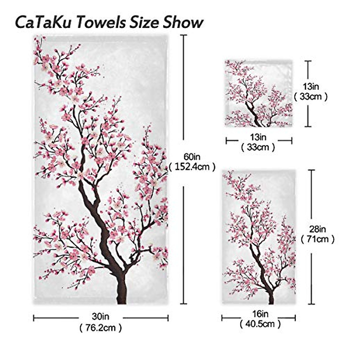 CaTaKu Towels Set 3-Piece, Poppy Towel Bathroom Sets, 1 Bath Towel, 1 Washcloth, 1Hand Towel, Pink Flower Towel Set of 3 Soft Multifuntion for Home Kitchen Hotel Gym Swim Spa.