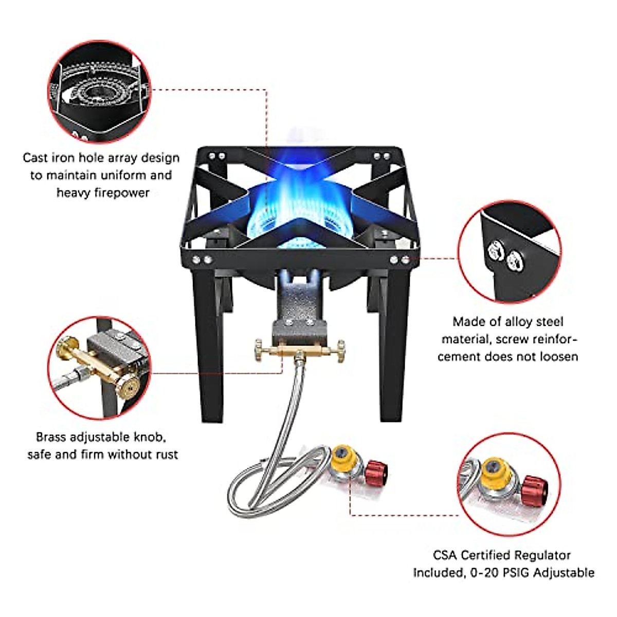 Vivicreate 185000 BTU Super Heavy Duty Square Outdoor Propane Gas Camping Range Camp Hiking Garden Grill Side Burner Stove Fish Turkey Fryer Estufa