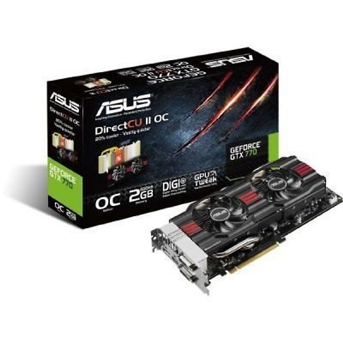 ASUS GTX770-DC2OC-2GD5 GeForce GTX770 2GB GDDR5 256-bit, DVI-I/DVI-D/ HDMI/DP PCI-Express 3.0 SLI ready Graphic Card OC-selected 1110MHz core