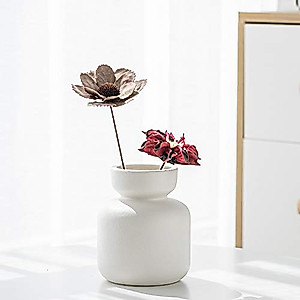 White Ceramic Flower Vase, Simplicity Vertical Textured Vase for Home Decor (White)