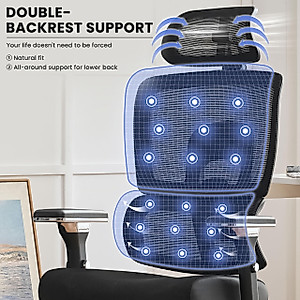 Ergonomic Office Chair, Big and Tall Mesh Chair 400LBS for Home Office&Gaming, High Back Desk Computer Chair with Lumbar Support, 3D Adjustable Headrest,4D Armrests, Upgraded Mute Rubber Chair Casters