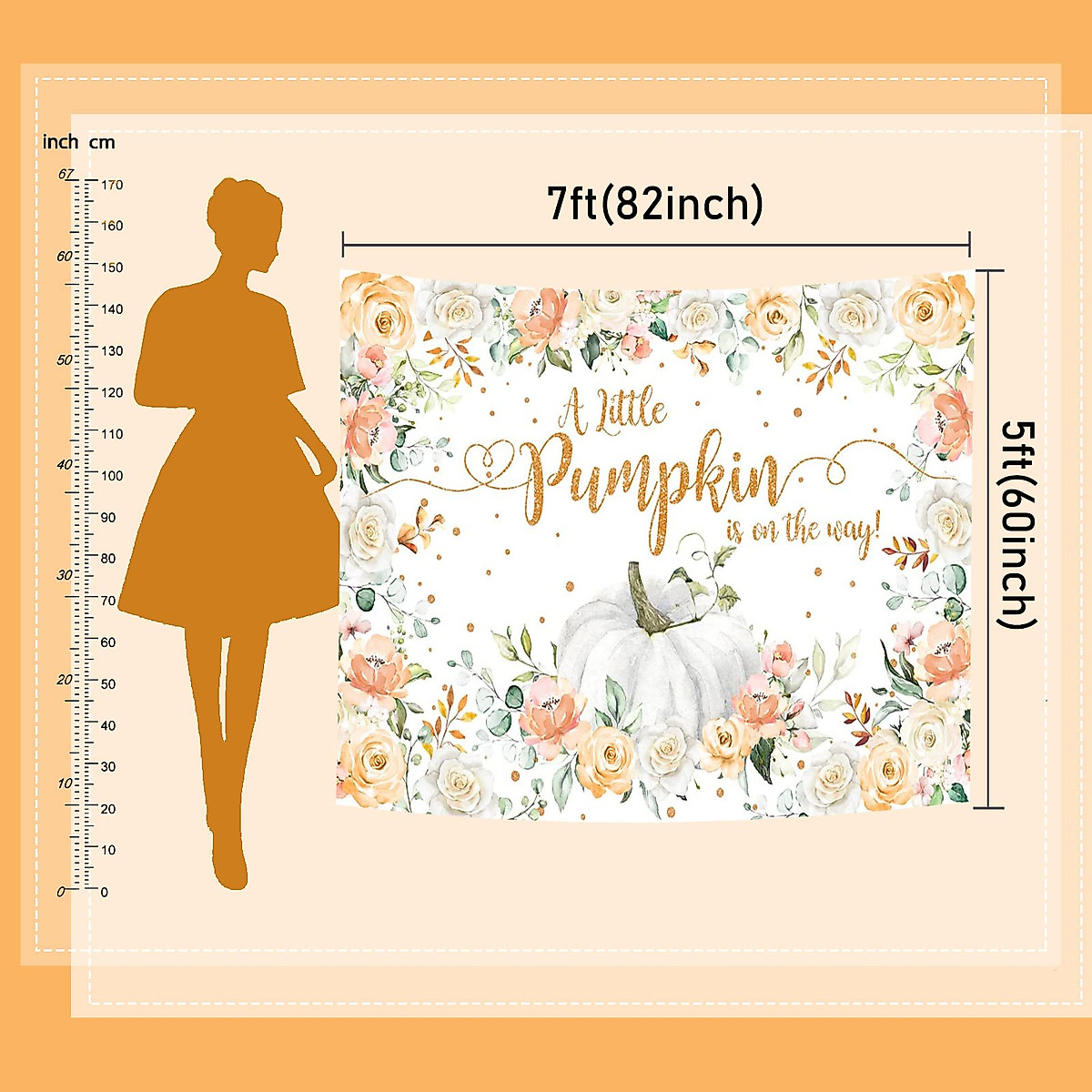 Mocsicka Fall Pumpkin Baby Shower Backdrop A Little Pumpkin is on The Way Party Decorations Neutral Welcome Baby Little Pumpkin Baby Shower Party Backdrops (Orange, 7x5ft(82''x60''))
